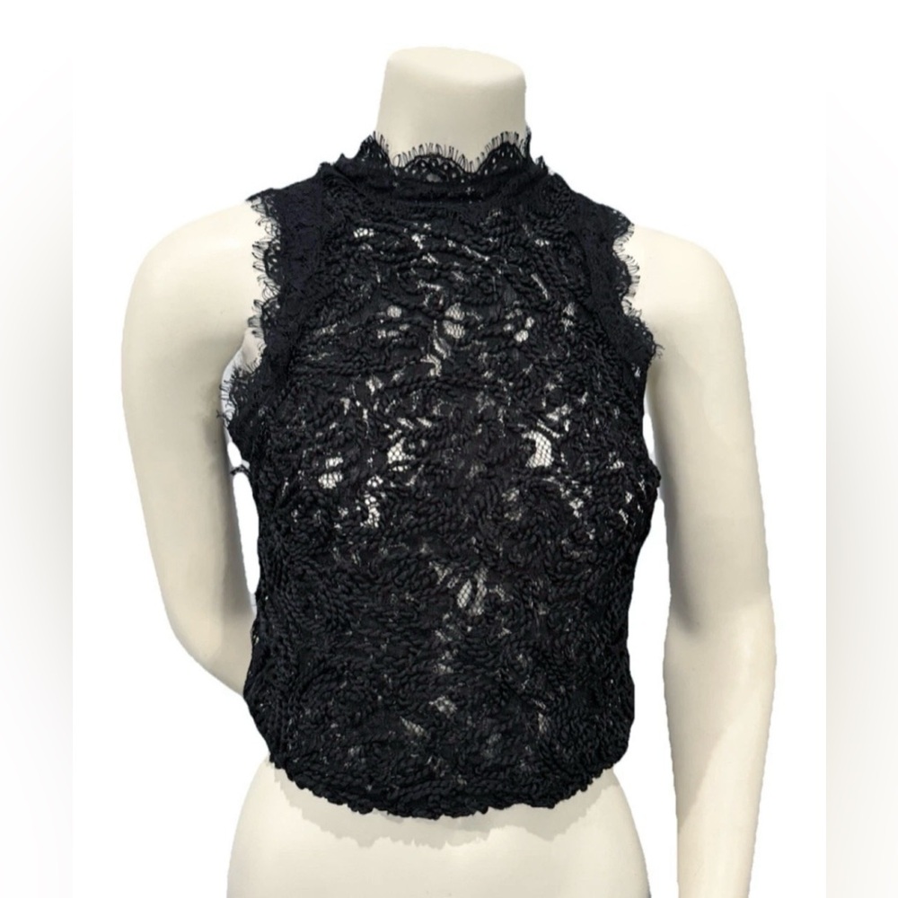 Zara | Tops | Zara Trafaluc Black Lace Rope Textured Sleeveless Crop ...